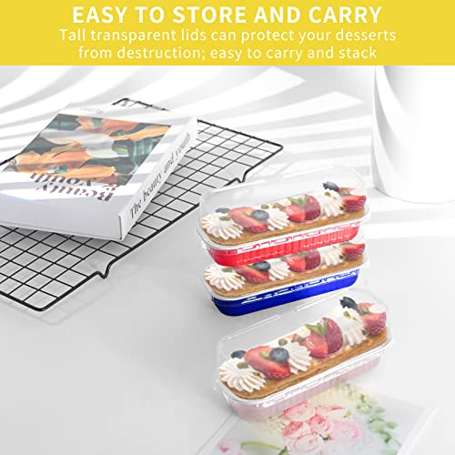 HEYYUMI Disposable Mini Loaf Pans with Lids, 50pcs 6.8oz Aluminum Foil Narrow Cake Pans,Rectangle Cupcake Baking Cups Ramekins Tins Liners Containers Flans for Bread Muffin Brownie Cheesecake(Gold)