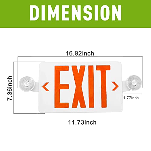 OSTEK Red LED Exit Sign with Emergency Light, Two LED Adjustable Head Emergency Exit Lights with Battery Backup, Dual LED Lamp ABS Fire Resistance UL-Listed 2Pack