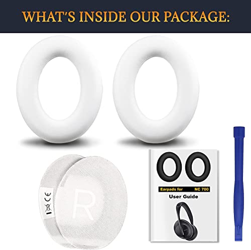 SOULWIT Replacement Earpads for Bose 700 (NC700) Wireless Headphones, Ear Pads Cushions with Softer Leather, High-Density Noise Cancelling Foam, Added Thickness - White