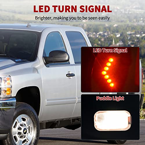 YITAMOTOR Towing Mirrors Compatible with 2007-2013 Chevy Silverado GMC Sierra 1500, 07-14 Suburban Yukon XL 1500, Power-Adjustable Glass and Heated with LED Arrow Turn Signal Side Mirrors Pair