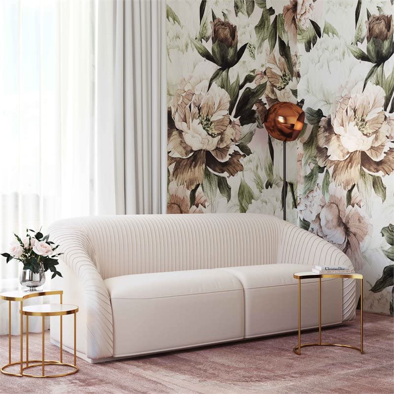 TOV Furniture Yara 31.3" H Transitional Velvet Upholstered Sofa in Pleated Beige