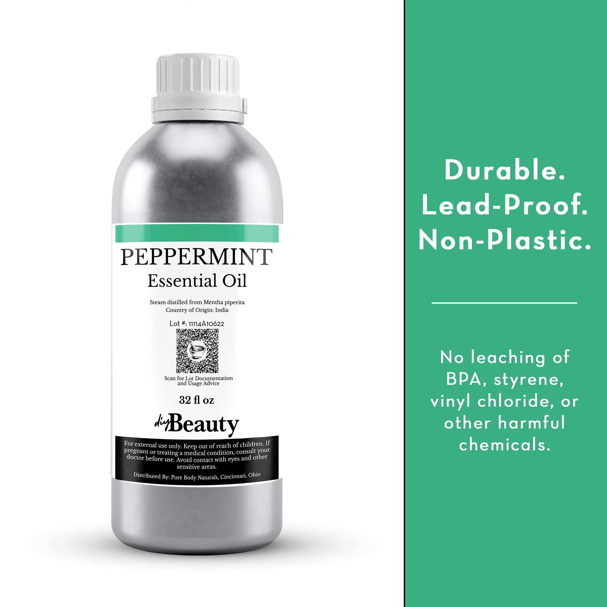 DIYBeauty Bulk Peppermint Essential Oil - Large Size 32 fl oz Bottle - 100% Pure and Undiluted Therapeutic Grade Mentha Piperita - Concentrated Extract