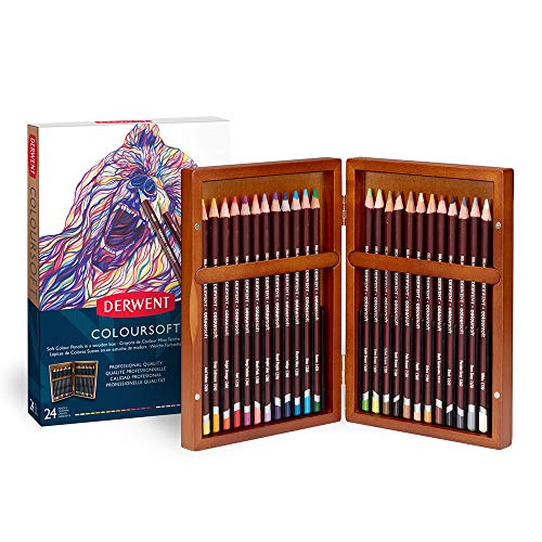 Derwent Colored Pencils, ColourSoft Pencils, Drawing, Art, Gift Set in Wooden Box, 24 Count (2300153)