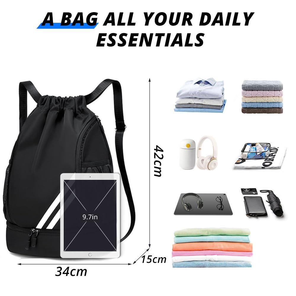 Drawstring Backpack Sports Gym Bag with Shoes Compartment, Waterproof Draw String Back Bag for Men Women (Orange)