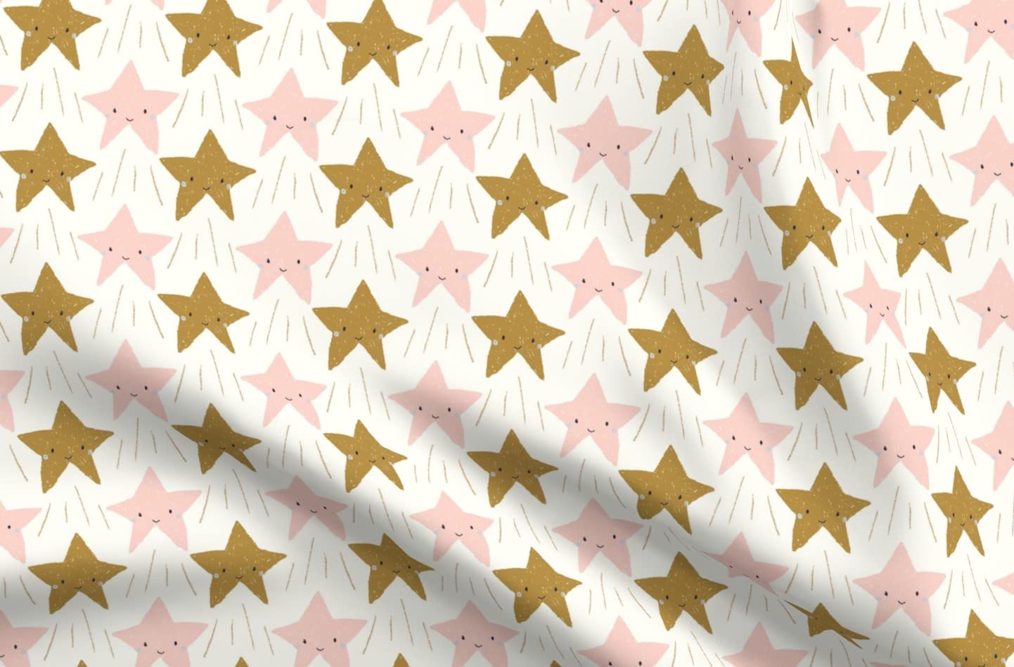 Spoonflower Fabric - Stars Pink Gold Star Smile Cute Printed on Petal Signature Cotton Fabric by The Yard - Sewing Quilting Apparel Crafts Decor