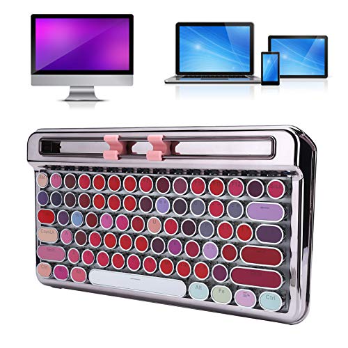 GOWENIC Gaming Keyboard Punk Keyboard Portable Bluetooth Wireless Keyboard 76 Keys Mechanical Computer Keyboard with Rounded Keycaps, LED Monochrome Backlight, Blue Switch (Silver‑Lipstick Style)