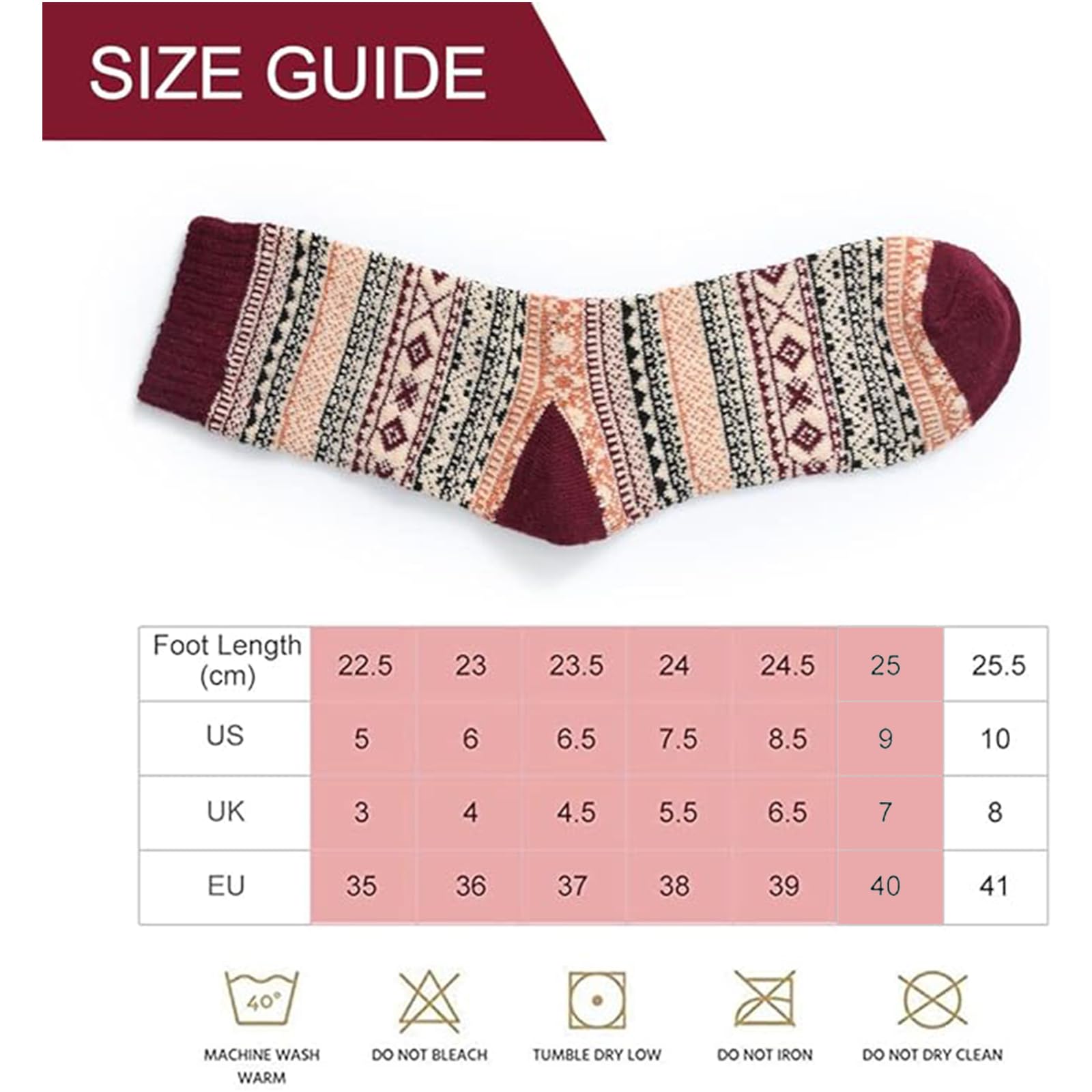 FYC Winter Womens Socks Wool Warm Thick Knit Cozy Crew Casual Vintage Soft Socks for Women Christmas Gifts Socks 5 Pairs
