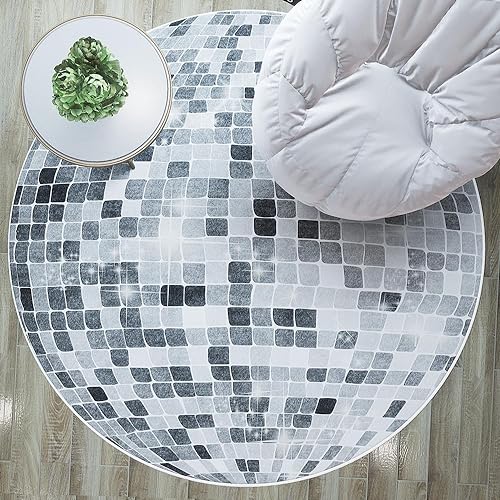 Round Area Rugs,Disco Super Soft Retro Non-Slip Carpet Door Mat for Bathroom Bedroom Bath Bedside Floor Mats (Grey,4 Feet)…