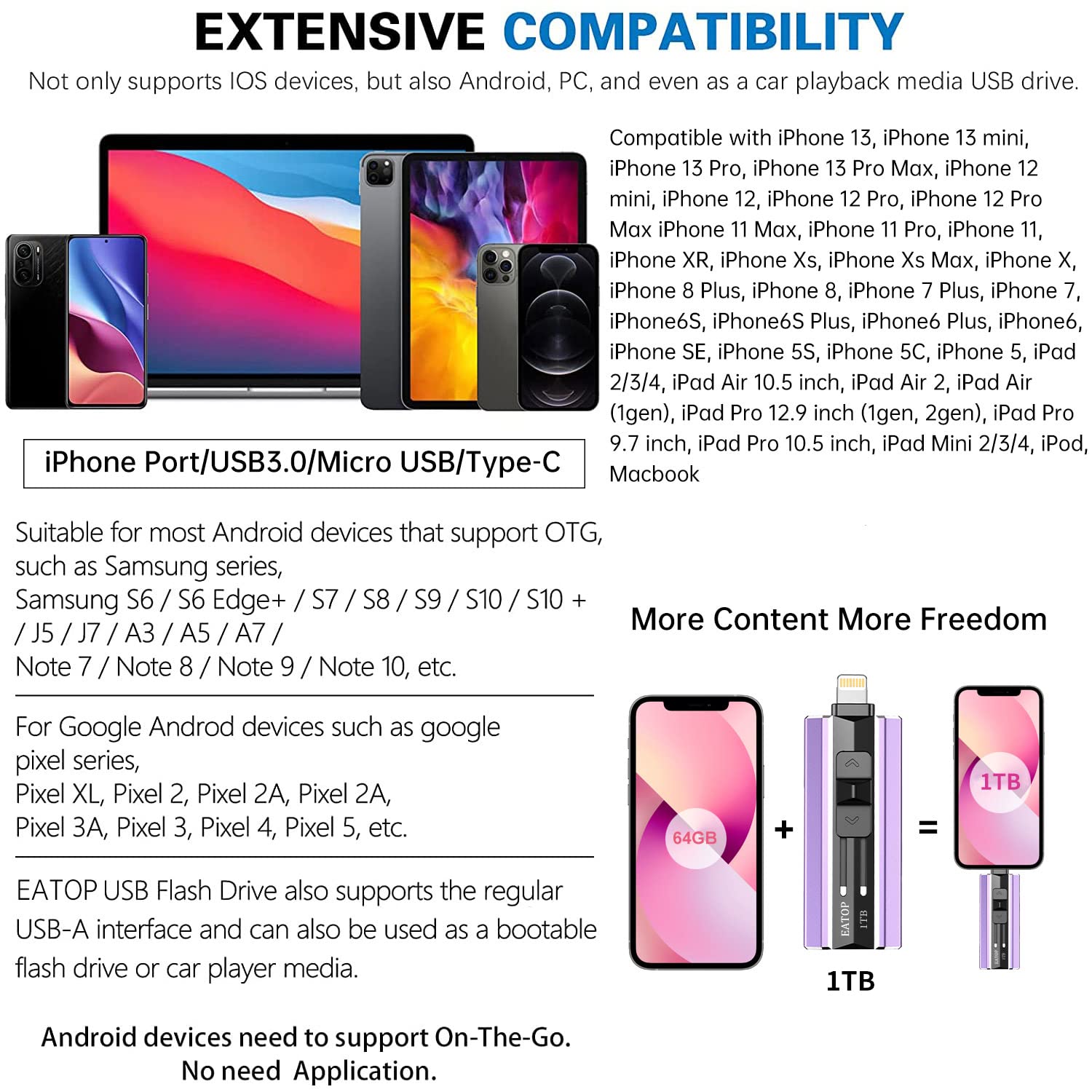 EATOP USB Flash Drive 1TB iPhone Memory Stick Storage for Photos and Videos, Flash Thumb Drive Compatible with iPad Android and Computers (Purple)