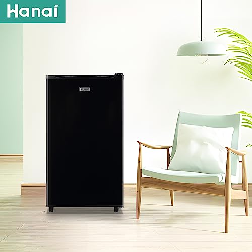WANAI Compact Refrigerator 3.2 CU.FT Mini Fridge with Freezer Single Door Adjustable Temperature Side Door Wire Rack suit for Dorm Office Apartment BLACK