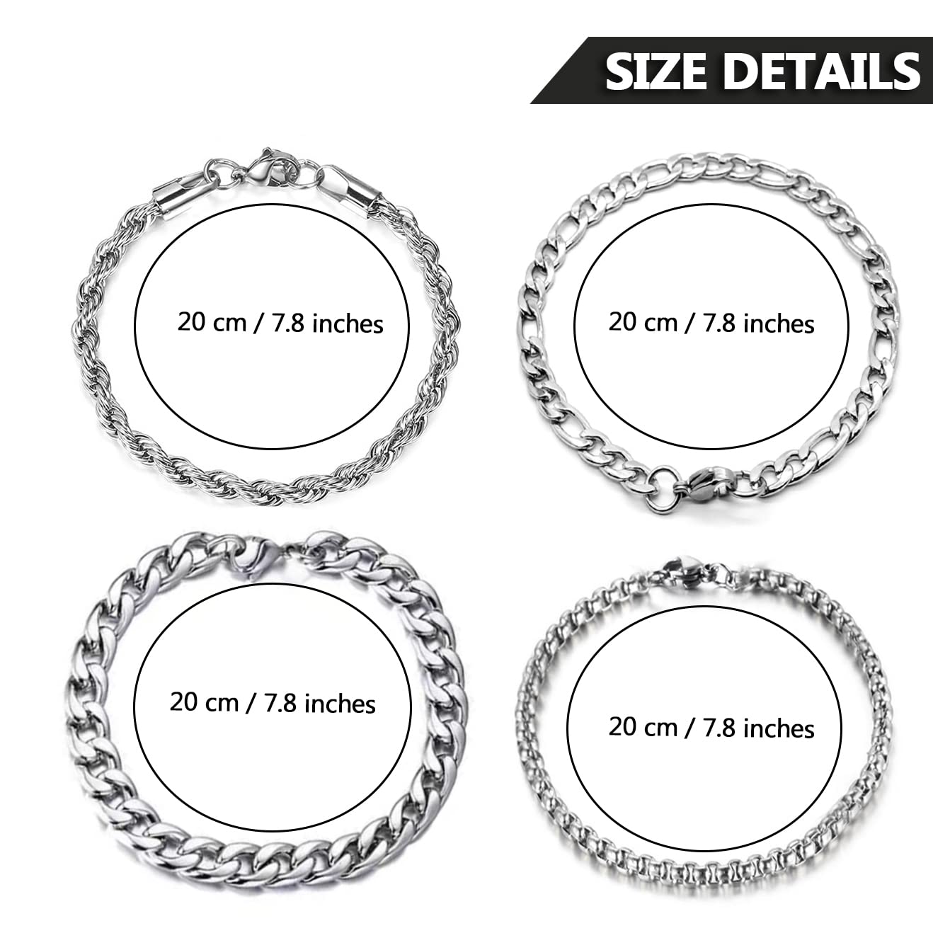 GIFIKOI Men's Cuff Bracelets Stainless Steel Silver Chain Bracelet for Men Silver Open Cuff Bracelet
