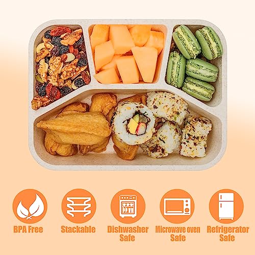 Meal Prep Container Microwave Safe, 4 Pack Bento Lunch Box, 4-Compartment Snack Container for School Work Travel, Lunch Containers for Adults, Bento Box for Kids, Reusable Dishwasher Safe