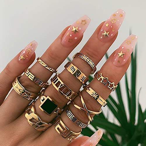 Flosy Boho Crystal Knuckle Rings Set Gold Finger Joint Stackable Ring for Women and Girls (Gold 5)
