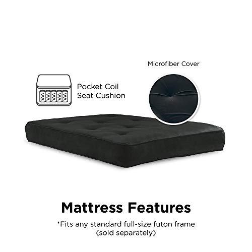 DHP 8 Inch Independently Encased Coil Futon Mattress, Black Microfiber