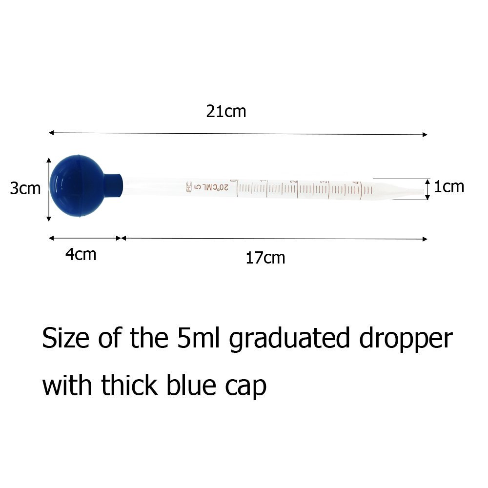 OESS Glass Graduated Dropper Pipettes 5ml with Blue Silicone Caps Pk/3