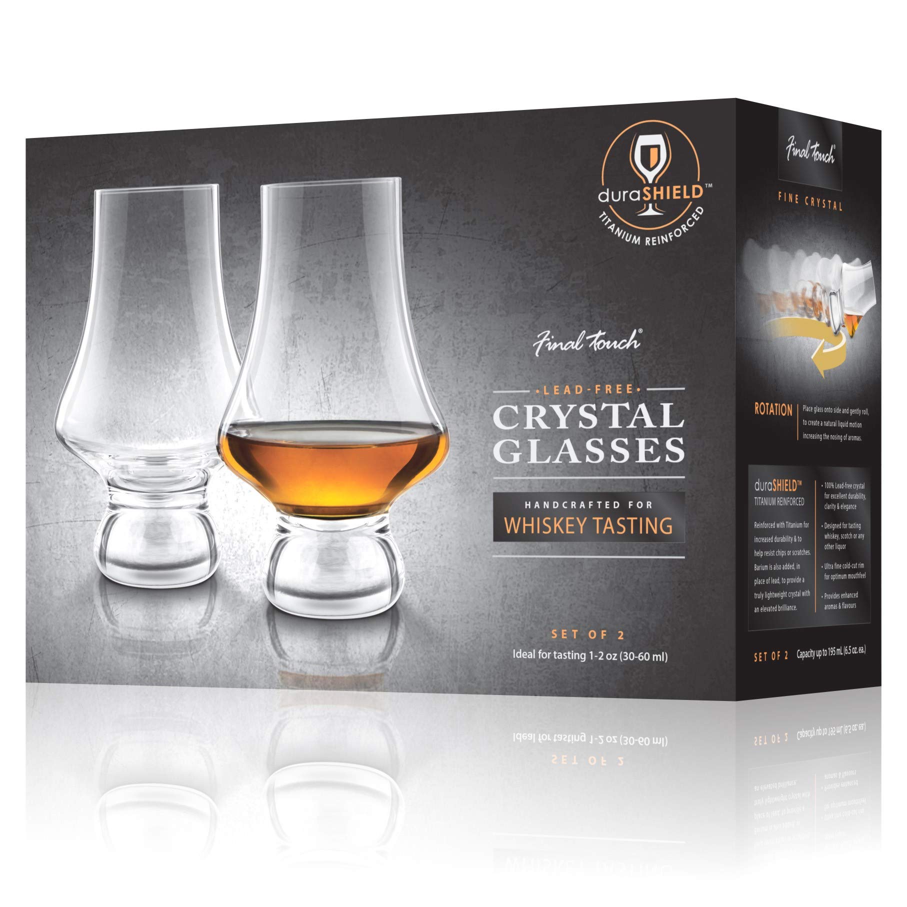 Final Touch Whiskey Tasting Glasses - Set of 2 Lead-Free Crystal Glasses - DuraShield Titanium Reinforced β Handcrafted (LFG4122)