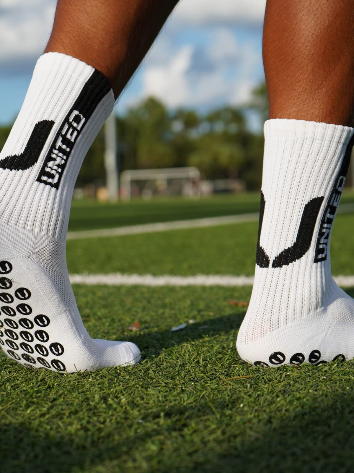 Grips United Men’s Non-Slip Athletic Socks – Best For Soccer (White – Small)