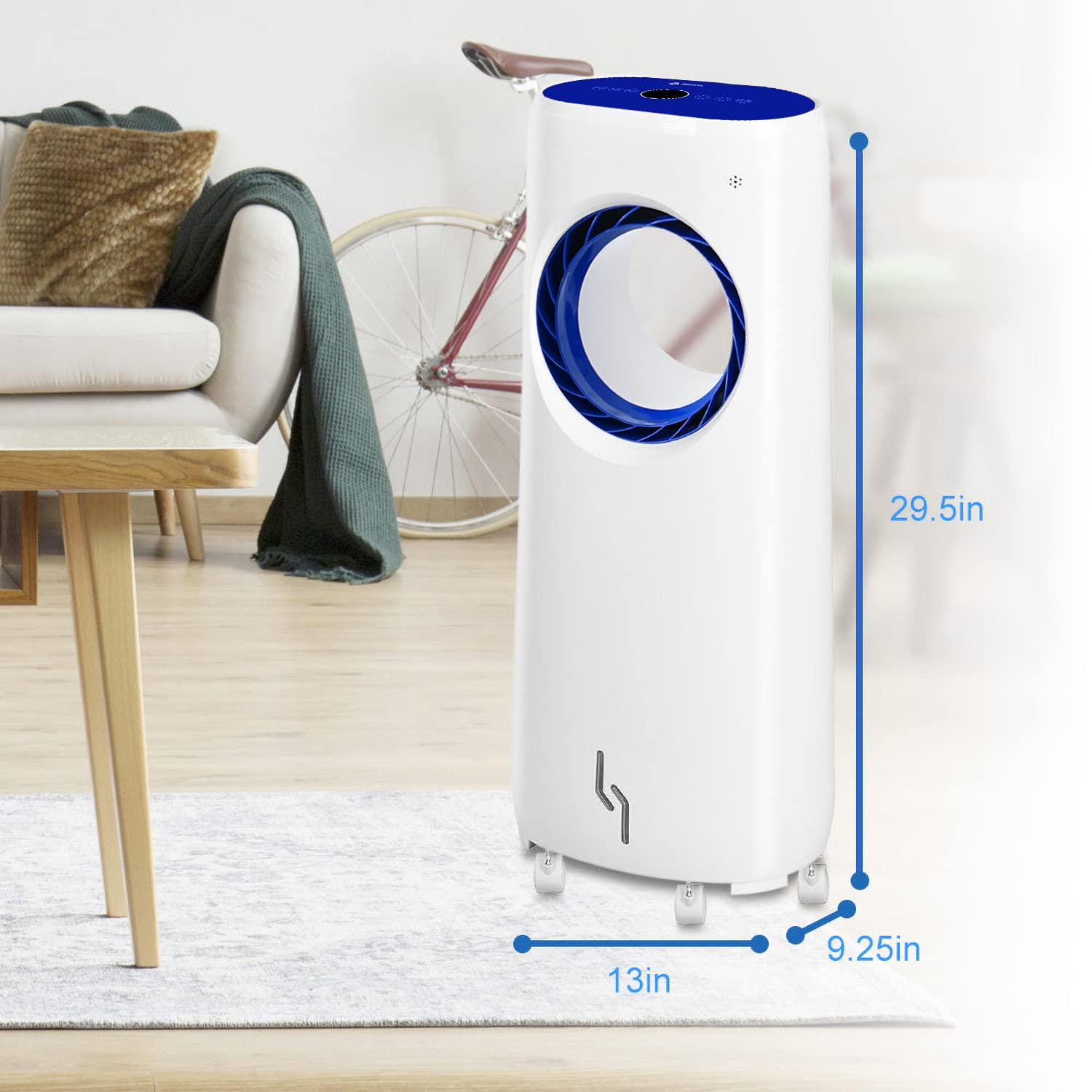 Evaporative Portable Air Cooling Bladeless Fan With 3 Speeds, Low Noise, Tower Design, Timer Options And Wireless Remote