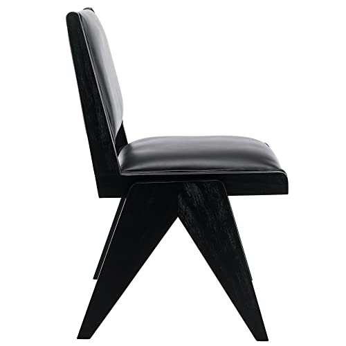 Mid-Century Modern Dining Chairs Set of 2 with PU Leather Upholstered, Country Farmhouse French Wooden Side Chairs, Black