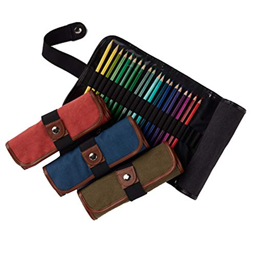 Speedball Canvas Roll Up Pencil Case, Black W/Black Trim, Holds Up To 36 Pencils