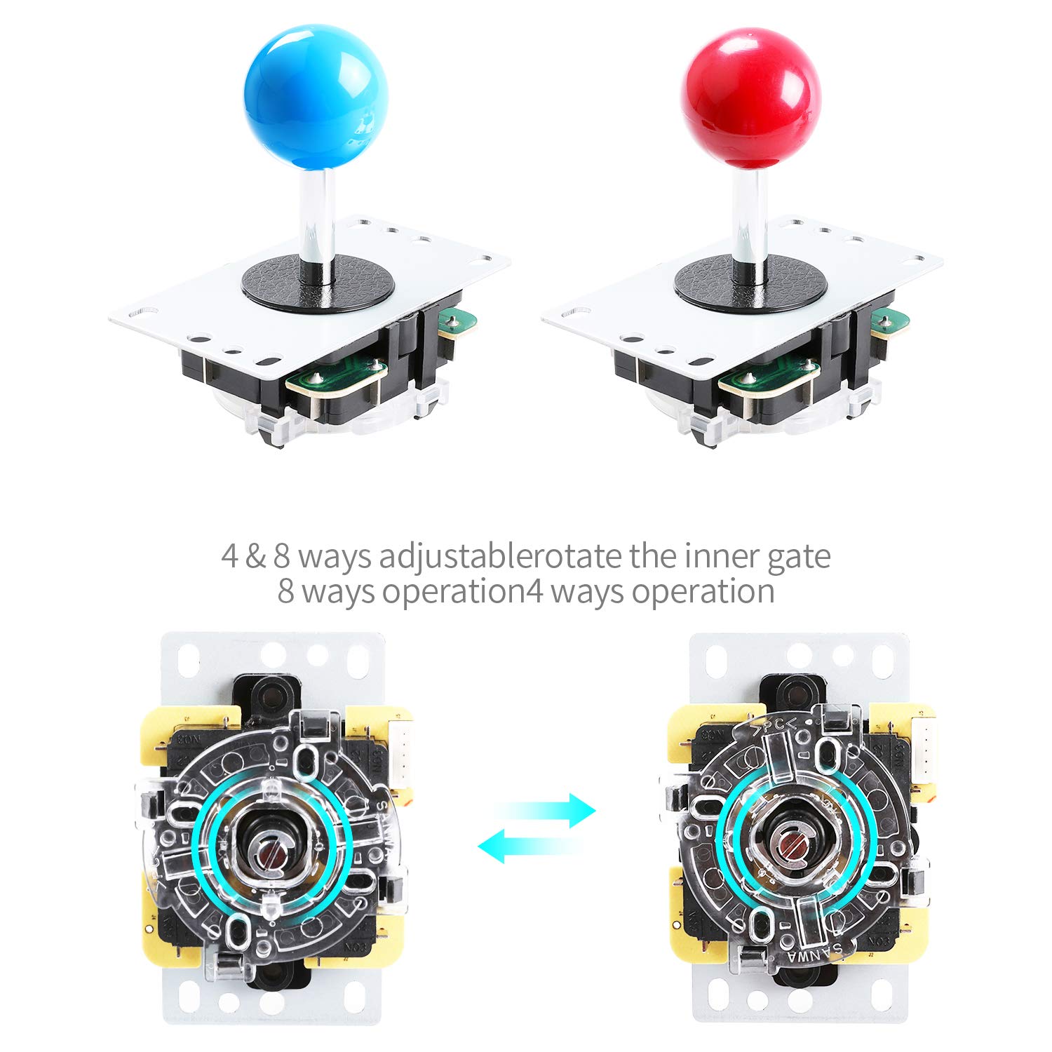 Easyget 4-Player LED DIY Arcade Kit - 4X Zero Delay LED USB Encoder + 4X Joystick + 40x LED Arcade Buttons for PC, Windows, MAME, Raspberry Pi (4P-LED-KIT, Red-Blue-Yellow-Green)
