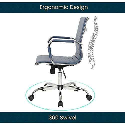 LeisureMod Harris Modern Adjustable Swivel Leather Task Office Chair, Navy Blue