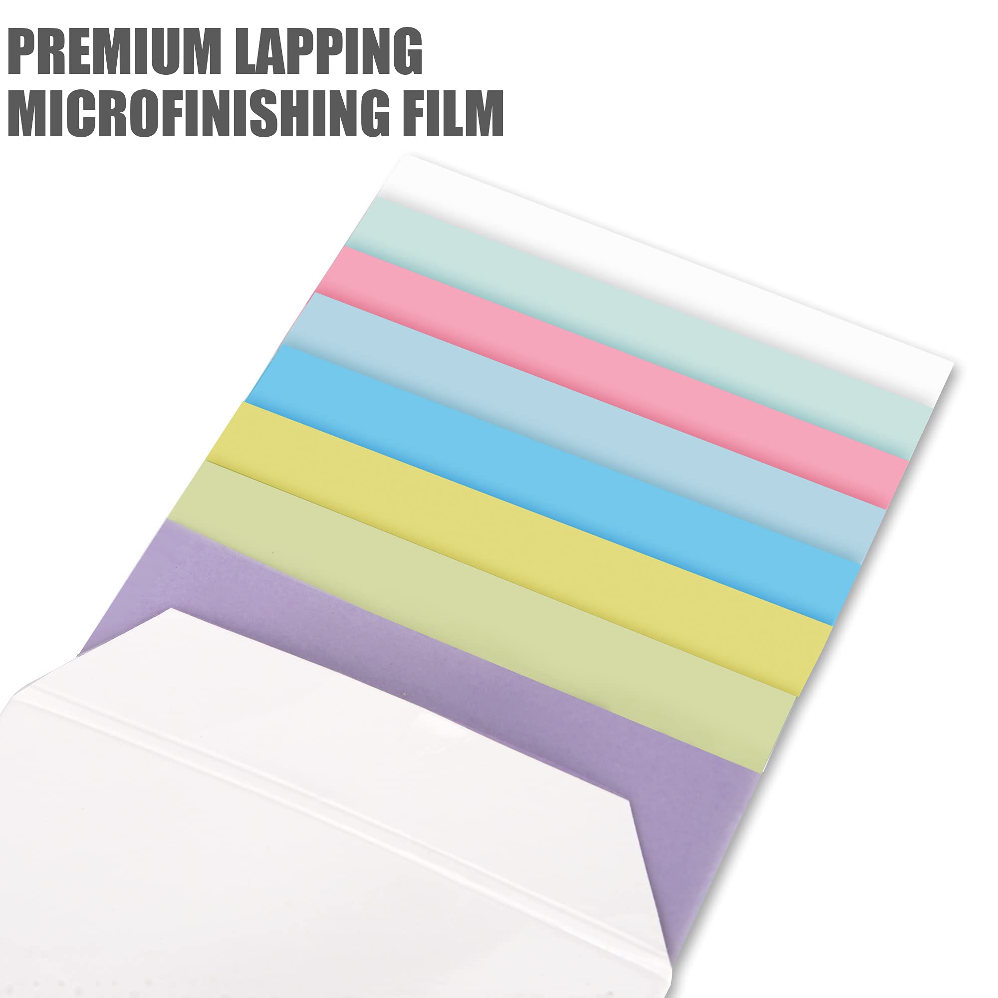 Lapping Microfinishing Film With PSA - Set of 8 Polishing Sheets 4.25ββ x 11ββ for Scary Sharp Sharpening System - AO Aluminum Oxide With Pressure Sensitive Adhesive