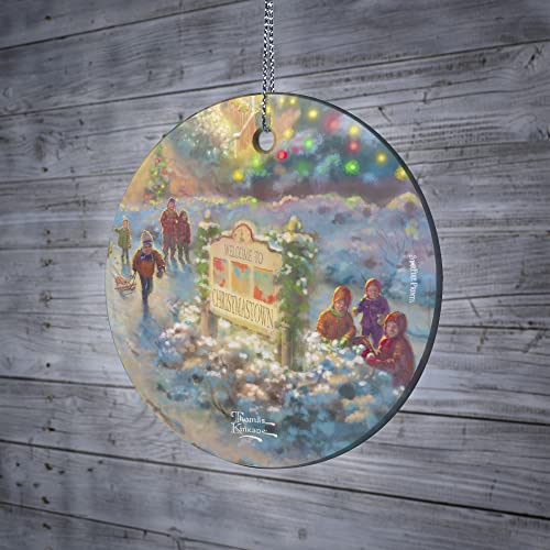 Thomas Kinkade - The Lights of Christmastown β Children Snow Day - 3.5β Starfire Prints Hanging Glass Print Accessory β Officially Licensed Collectible | Complimentary Velveteen Gift Bag