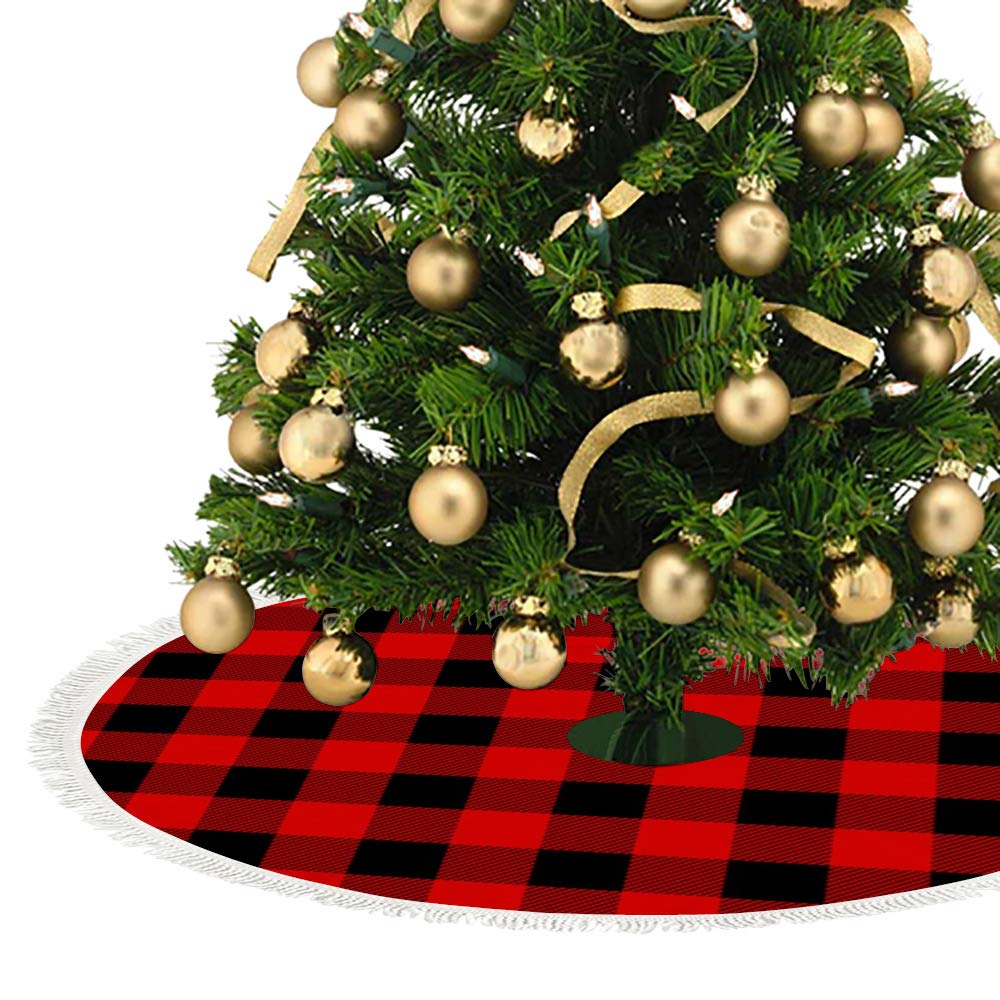Dream Bay Christmas Tree Skirt,Buffalo Plaid Christmas Tree Mat for Xmas Party Decoration 48x48 Inches