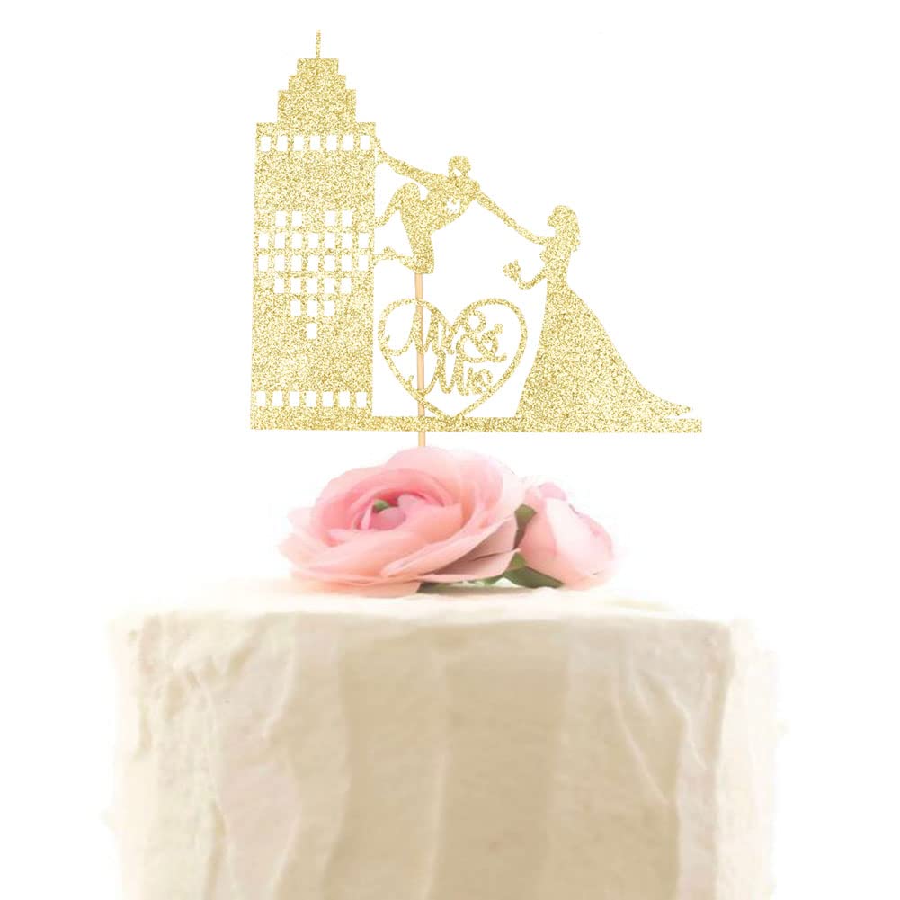 Spider-Man Wedding Cake Topper, Superhero Silhouette, Mr & Mrs Wedding Cake Decors, Bride and Groom Party Decorations, Gold Glitter