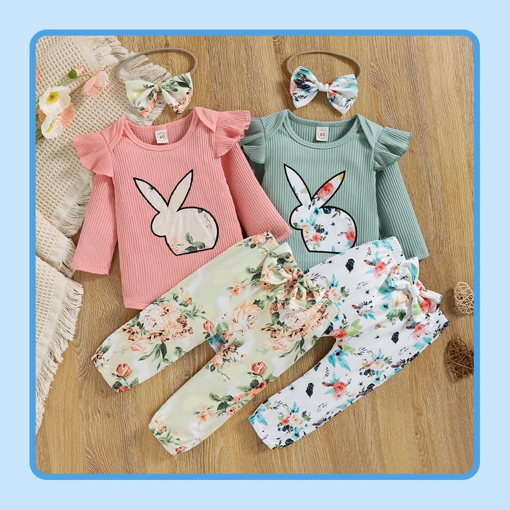 XIFAMNIY Baby Girls My 1st St.Patrick Day/Easter Day Outfit Newborn 4Pcs Pants Set