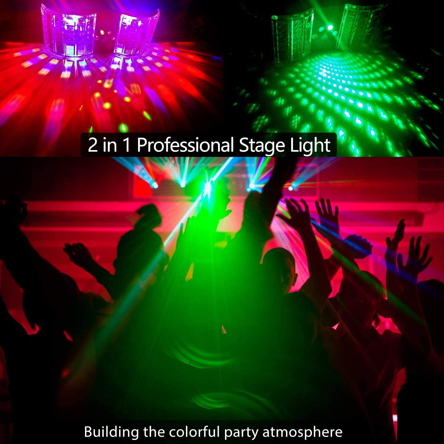 DJ Lights for Parties, BSYUN RGB LED Butterfly Disco DJ Lights with Sound Activated Strobe Effect for Indoor Parties (3.7 x 2.7 x 4.7 inches)