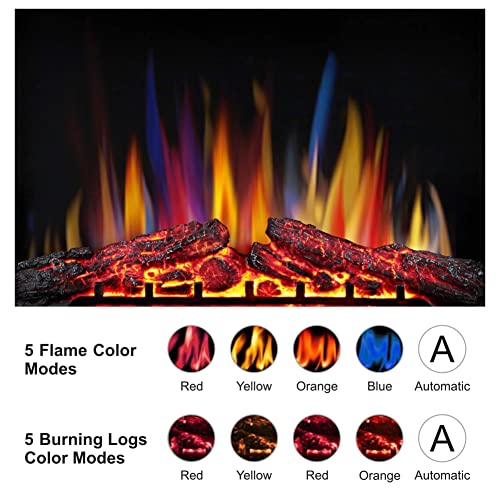 GADEN Electric Fireplace Insert Recessed Electric Stove Heater Touch Screen Remote Control with Timer Colorful Flam