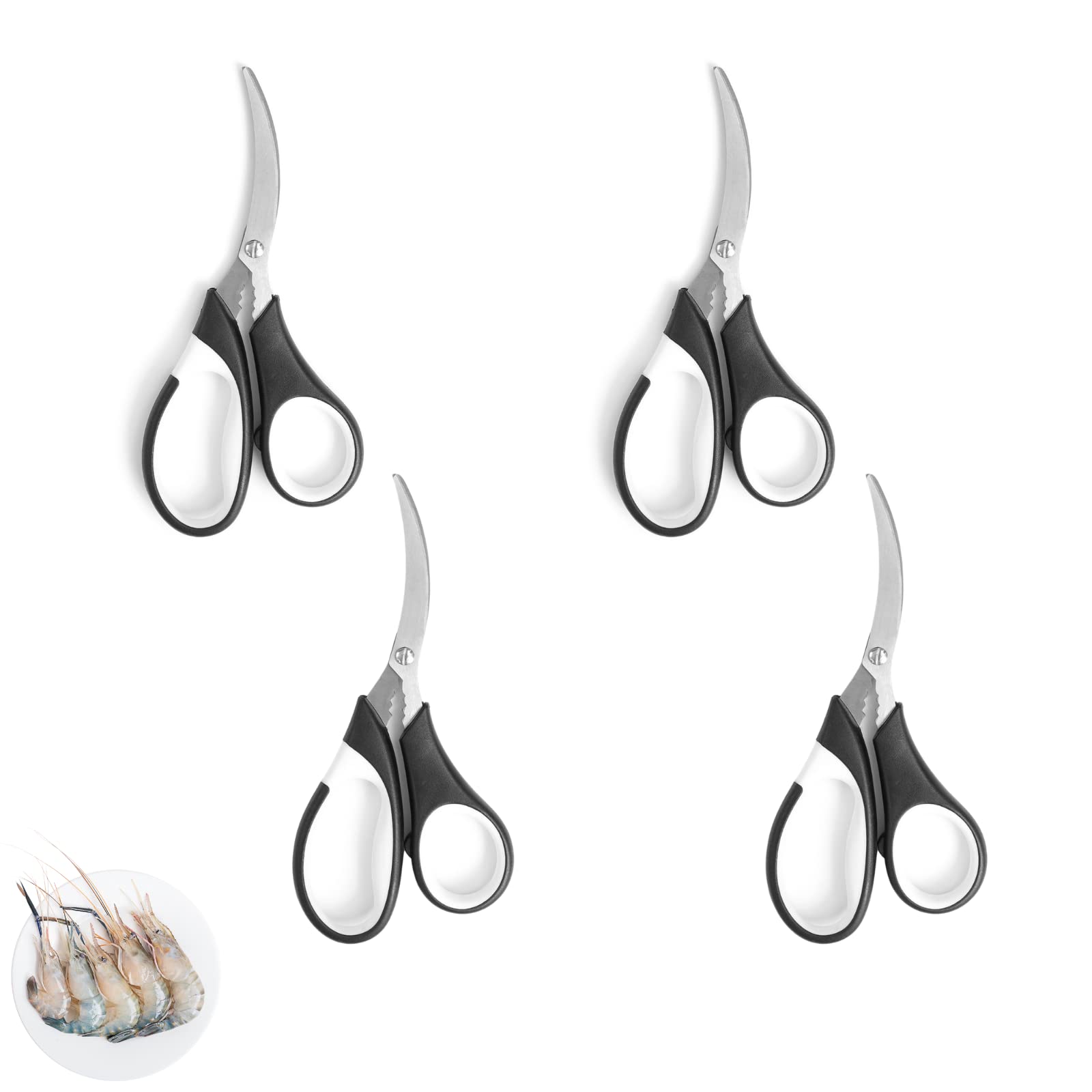 Kitchen Seafood Scissors, LOCEAST 4Pcs Stainless Steel Seafood Scissors, Kitchen Seafood Scissors for Crab Legs Lobster Shrimp Scissors Fish Scissors Seafood Crab Legs (Black and White)