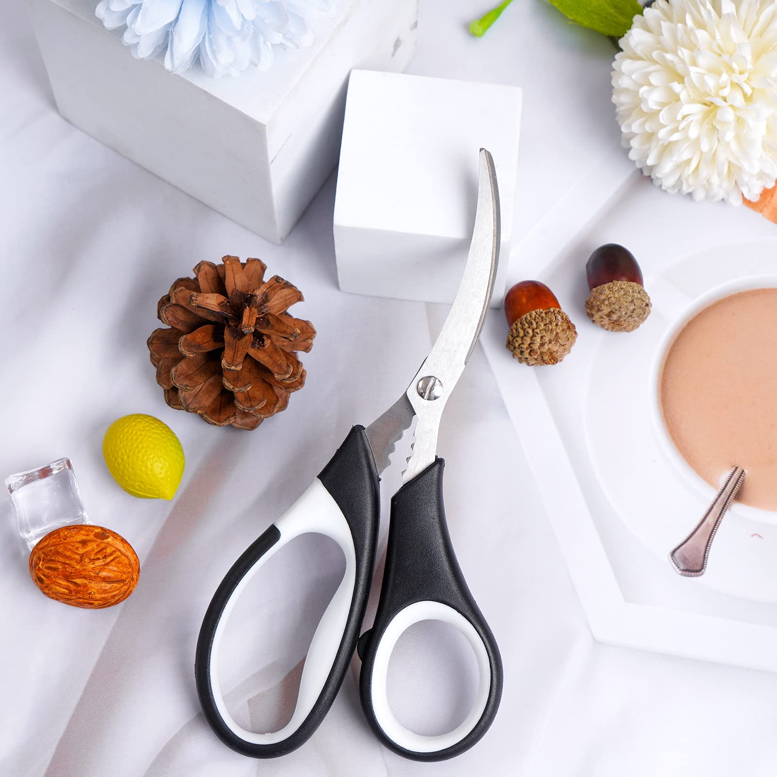Kitchen Seafood Scissors, LOCEAST 4Pcs Stainless Steel Seafood Scissors, Kitchen Seafood Scissors for Crab Legs Lobster Shrimp Scissors Fish Scissors Seafood Crab Legs (Black and White)