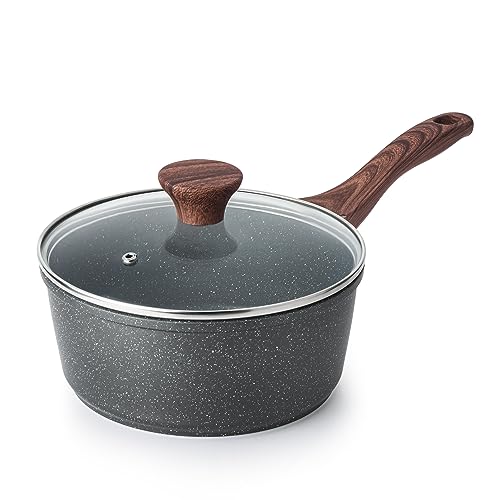 SENSARTE Nonstick Sauce Pan with Lid, 2QT Small Sauce Pot with Swiss Granite Coating, Stay-cool Handle, Multipurpose Handy Little Saucepan, Induction Capable, PFOA Free