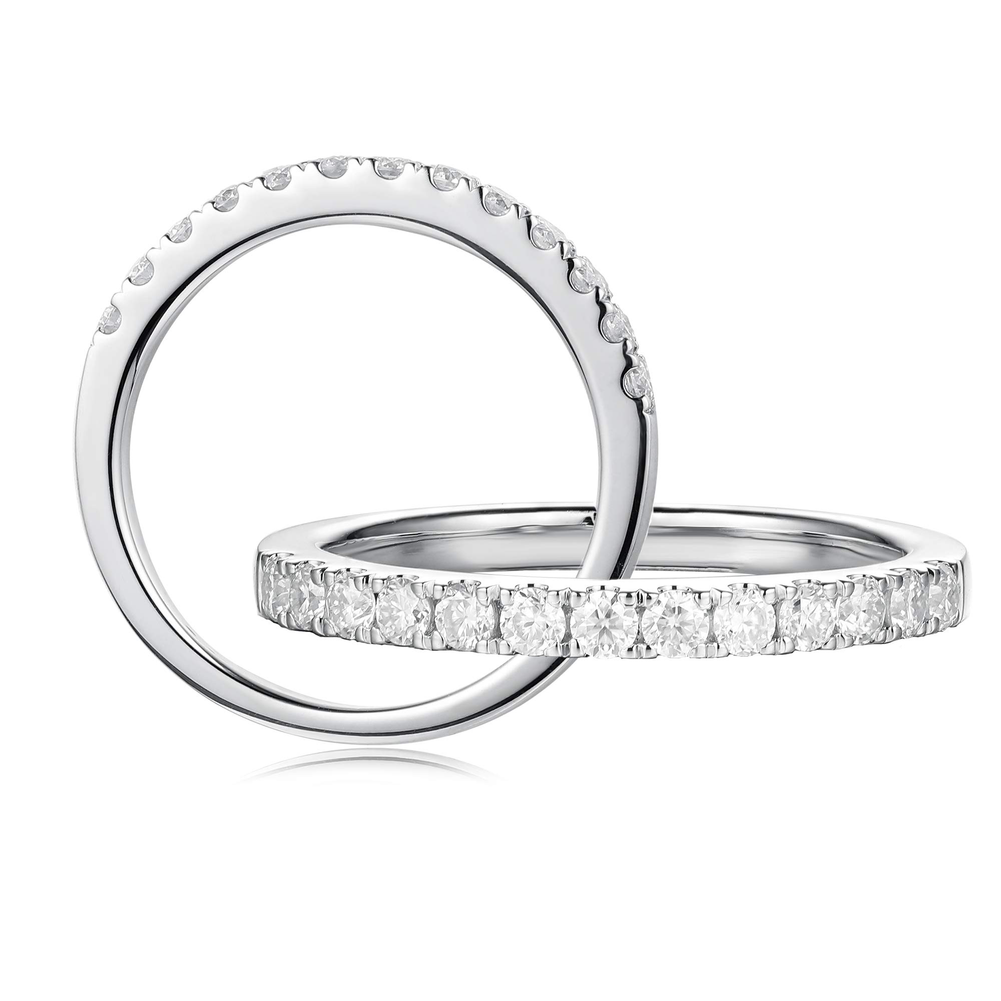 Esdomera Brilliant 0.46ctw Round Cut Moissanite Half Eternity Wedding Band With Platinum Plated Sterling Silver Ring For Women (4)