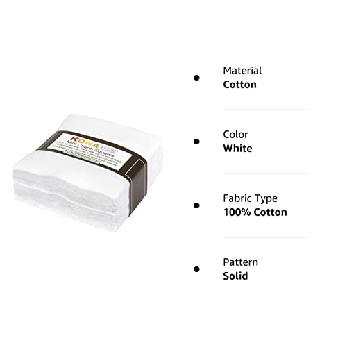 White Kona Solids Mini Charm Pack; 84 100% Cotton 2.5" Precut Fabric Quilt Squares
