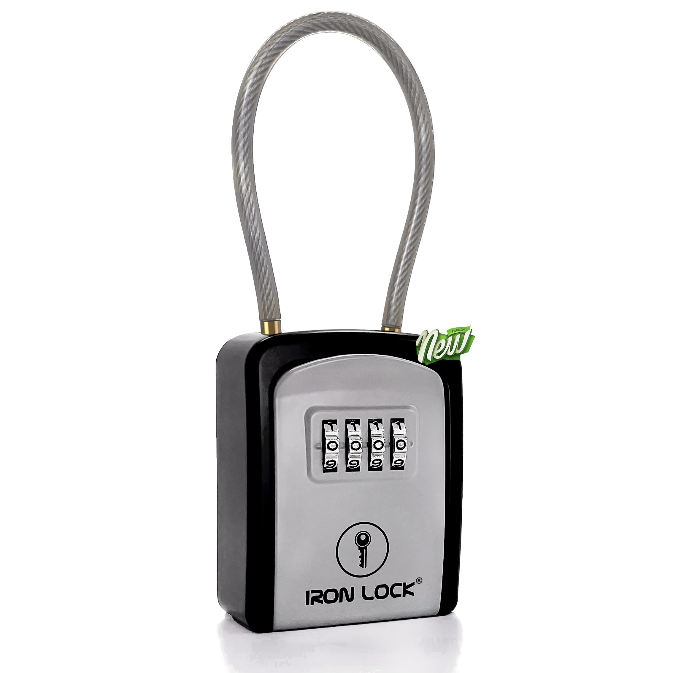 Iron Lock ® - Key Lock Box Portable with Removable Cable Shackle Indoor Outdoor Waterproof 4 Digit Combination with Resettable Code with A B Switch Key Lockbox for Outside Hold Spare Keys for Realtors