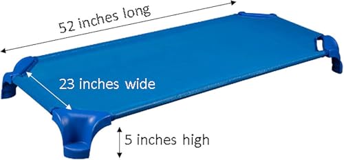 Sprogs Heavy-Duty Stackable Standard Size 52"L Daycare Cots for Kids and Toddlers, Stacking Preschool Classroom Kids Cots for Sleeping, Resting, Naptime, Pack of 6, Blue