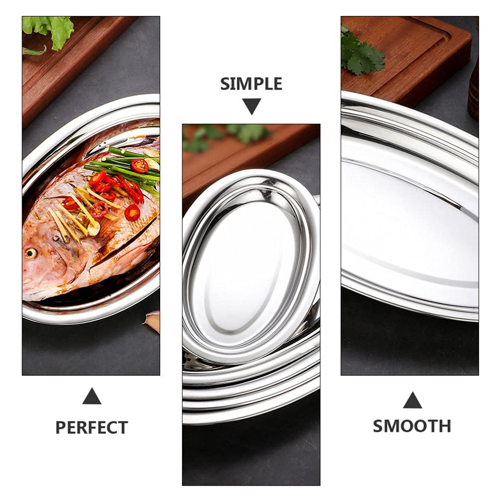 GANAZONO 2pcs Steamed Fish Plate Steel Plate Food Display Tray Metal Serving Plates and Bowls Sushi Plate Ceramic Serving Tray Fruit Serving Plate Dressing Table Disc Child Stainless Steel