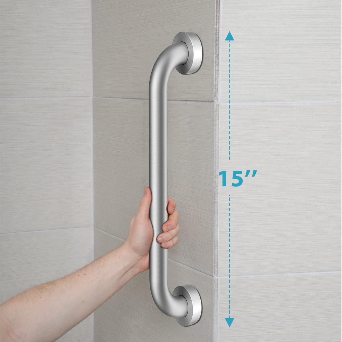 Gabrylly Brushed Nickel Shower System, Wall Mounted Slide Bar Shower Faucet Set Complete,15“ Grab Bar Handle,Brushed Nickel