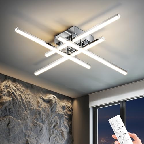 JFHTNFJ 24in Modern LED Ceiling Light, 40W Dimmable with Remote Control Semi Flush Mount Ceiling Light Fixture, Chrome LED Ceiling Lamp for Bedroom Kitchen Living Room