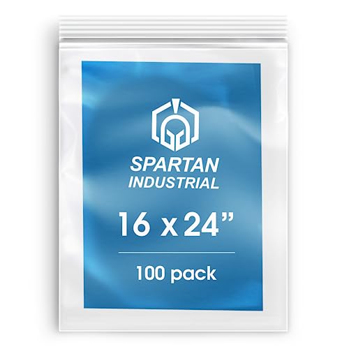 Spartan Industrial - 16” X 24” (100 Count) 2 Mil Clear Reclosable Zip Plastic Poly Bags with Resealable Lock Seal Zipper