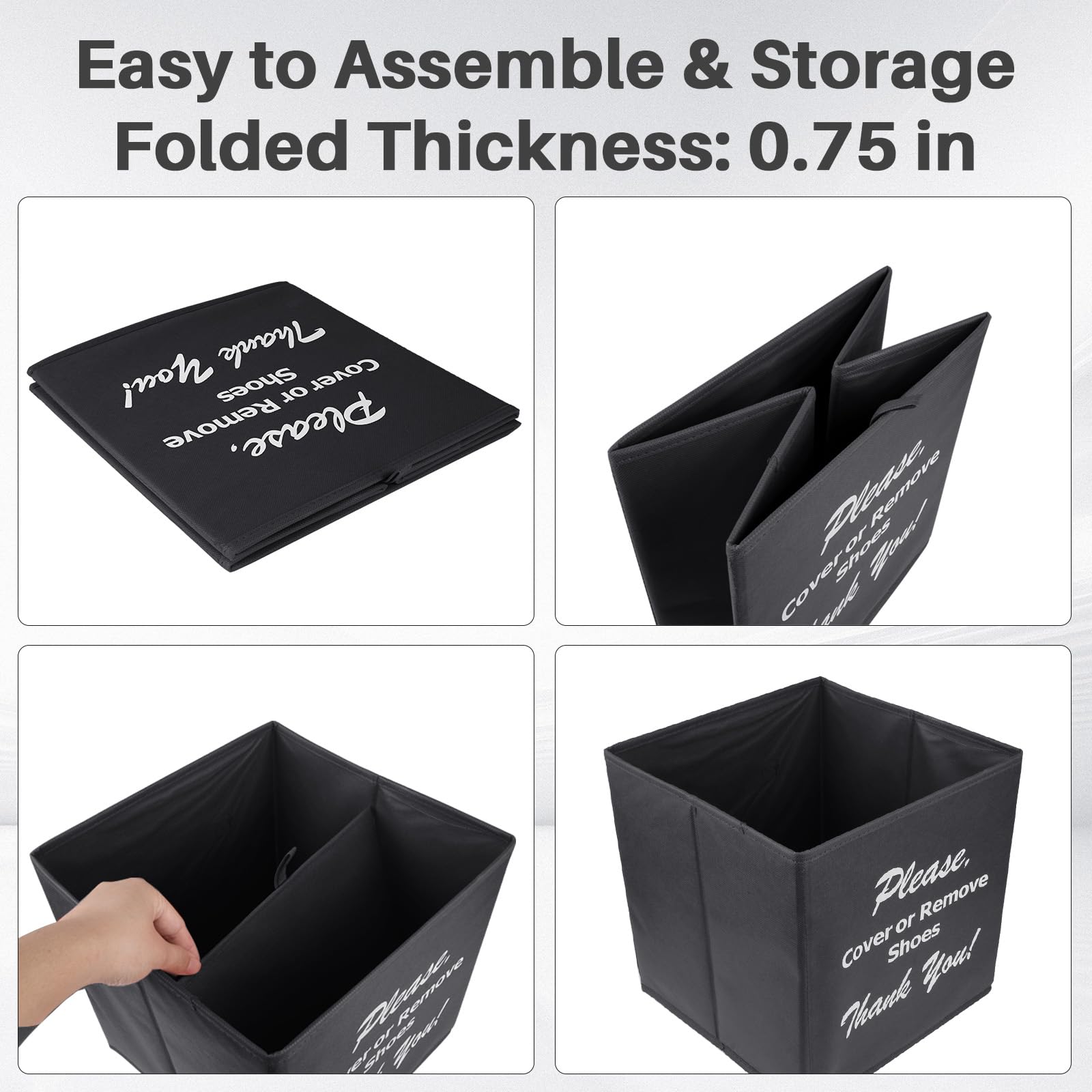 Opret Large Shoe Cover Box Black, Real Estate Agent Supplies, Disposable Shoe Cover Dispenser Box for Open House, Please Cover or Remove Shoes, Foldable Storage Bin for Shoe Bootie