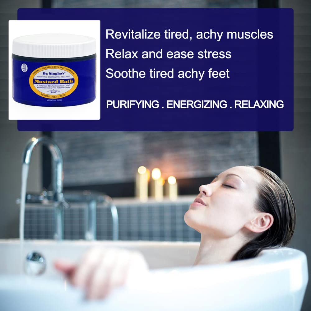 Dr. Singha's Mustard Bath Salts, Therapeutic Bath Detox - Relaxing Bath Soak for Sore Muscles, Restless Nights, Aches, Stress & Tension (8 Ounce)