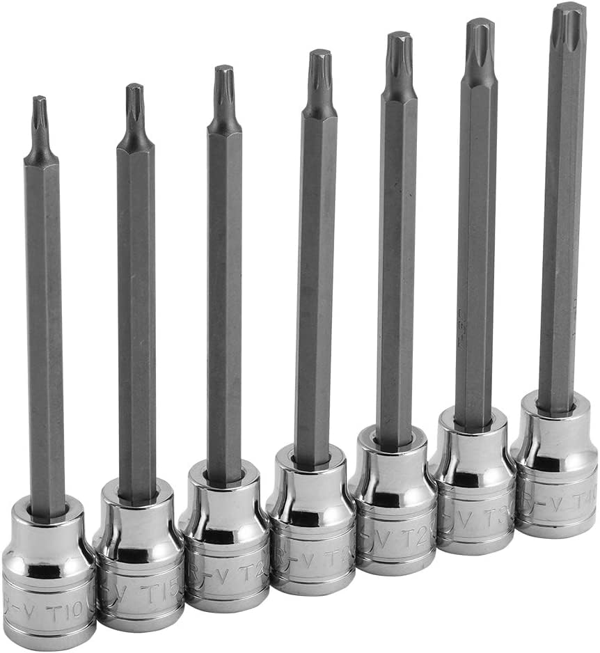 NEIKO 10080A 3/8β Drive Extra Long Torx Star Bit Socket Set | 7 Piece | T10 to T40 | 4-3/8β Length