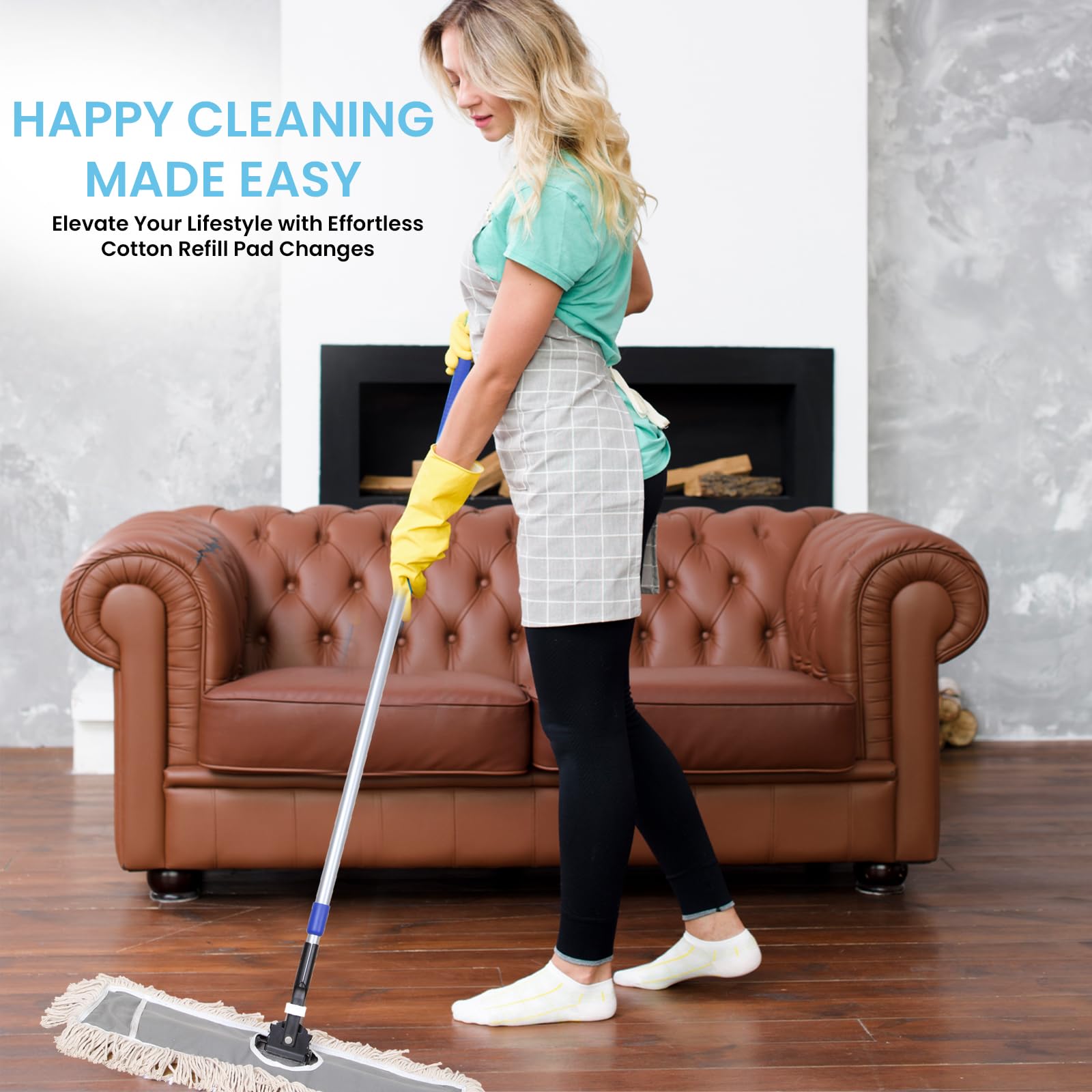JINCLEAN 24" Industrial Cotton Floor Dust Mop with adjustable Steel Handle - Commercial Mops for Hardwood, Tiles, Laminate, Vinyl, Garage epoxy, Bamboo surface cleaning and Flooring Push Dust Broom