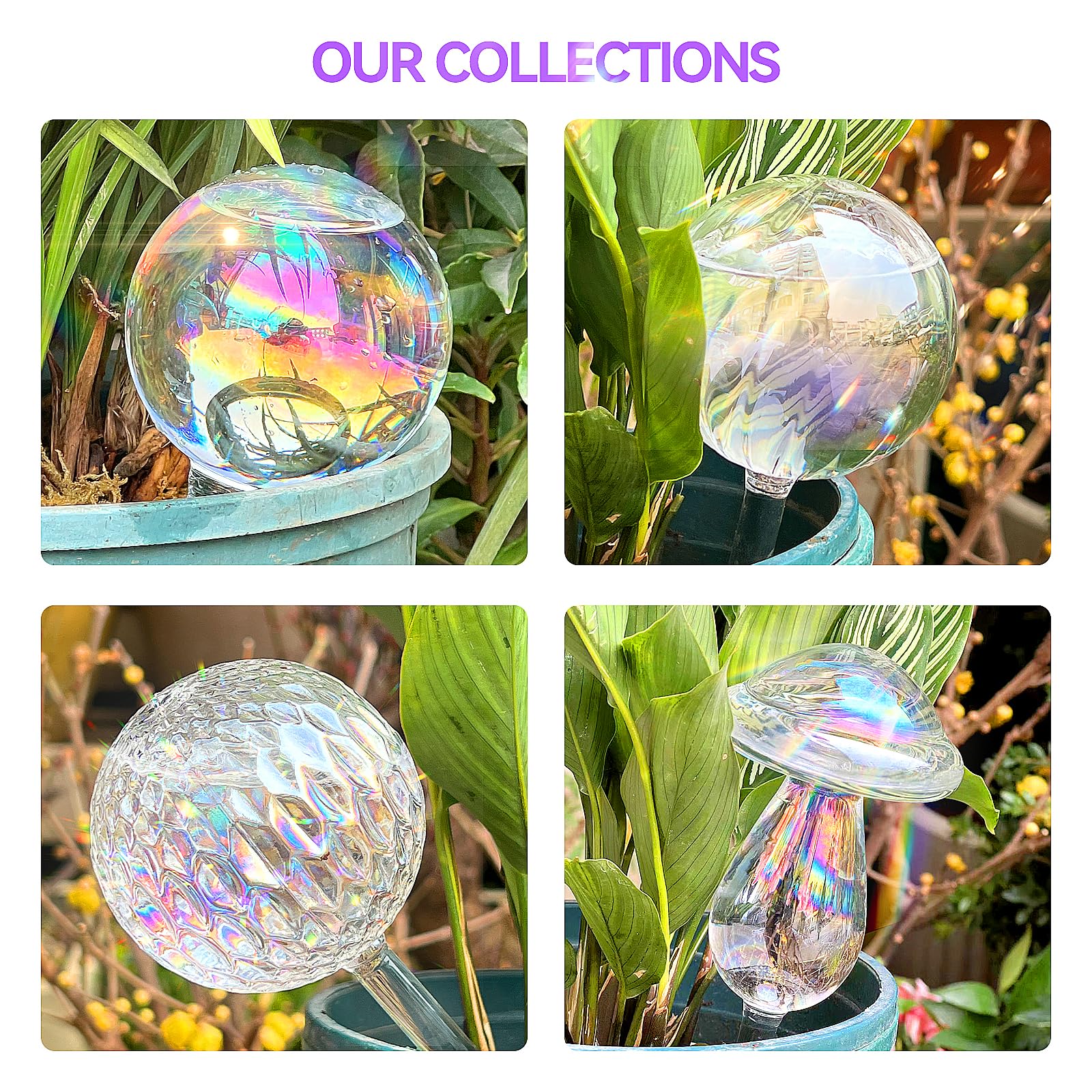 KBCSUN 2pcs Plant Watering Globes, Patterned Glass Iridescent Rainbow Gradient, Auto Waterer Self Watering Planter Insert Stakes, Plant Accessories Indoor