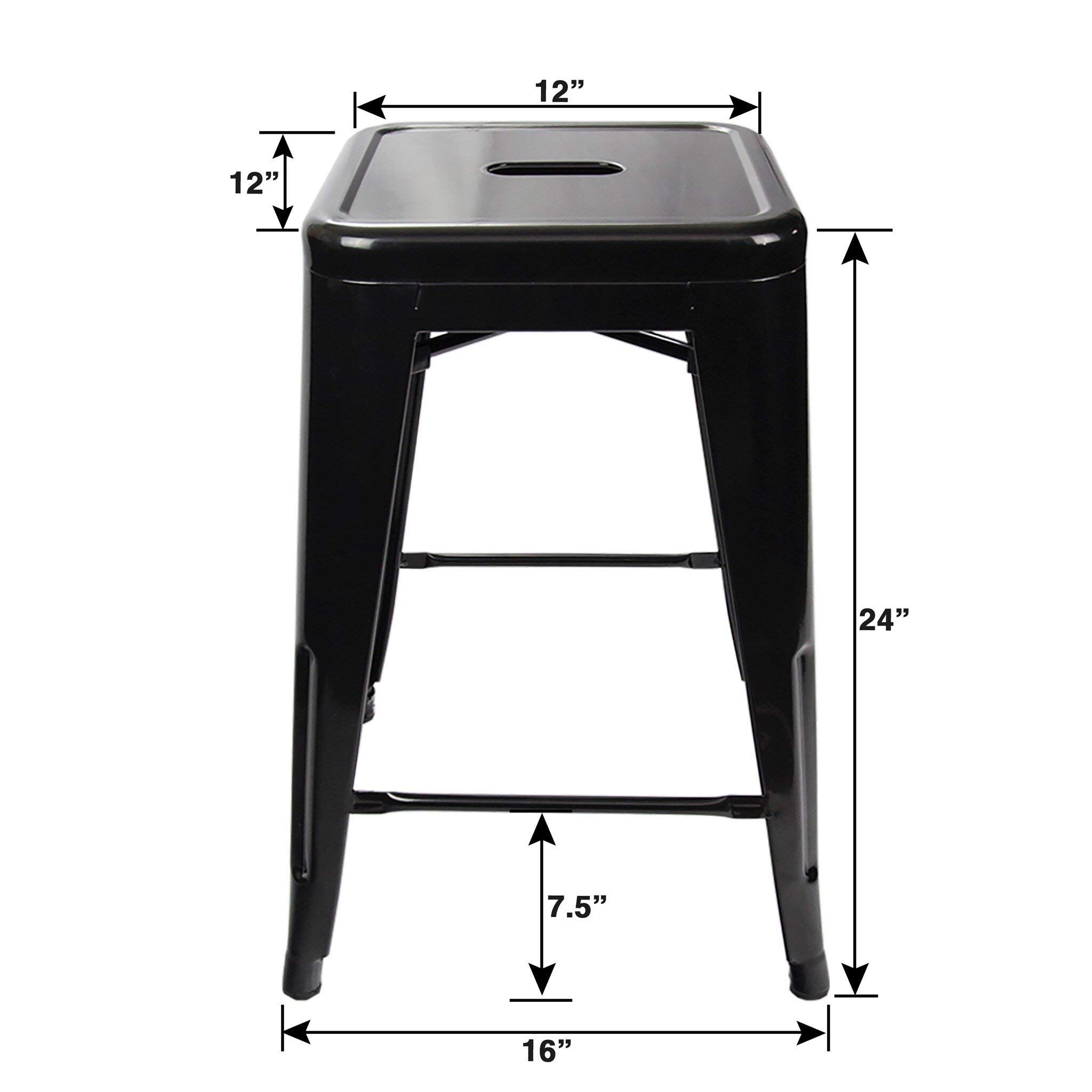 UrbanMod 24 Inches Metal Barstool Set of 4 – Counter Height Backless Bar Stool for Kitchen Island, Breakfast, Outdoors, Pub, Restaurant, Home, Patio – Stackable Heavy Duty Modern & Industrial (Black)